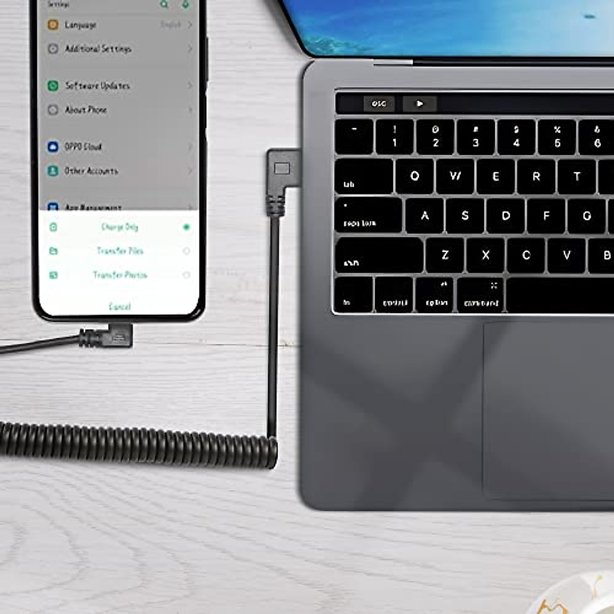 RIIEYOCA Micro USB Coiled Cable,Left Angle Micro USB Male to Right Angle USB A Male Sync & Charging Spring Spiral Cord for Micro USB Devices(1.47ft to 3.94ft)