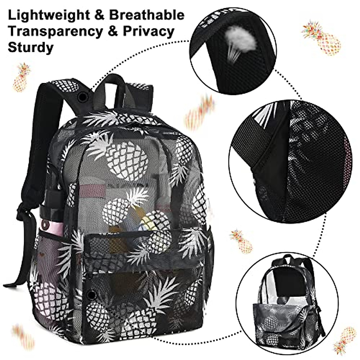 CAMTOP Mesh Backpack for Girls Semi-TransparentSee Through Sturdy Bookbag Casual Daypack for School Beach Swim Work Gym