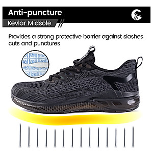 DINGGU Steel Toe Shoes for Men Lightweight Safety Indestructible Work Shoes Comfortable Breathable Non-Slip Slip on Composite Toe Sneakers for Industrial Construction Black 12