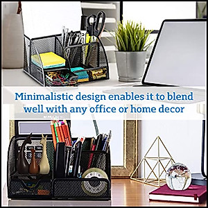 Halter Mesh Desk Organizer - 6 Compartments with Drawer, Multifunctional Organizer for Home and Office Supplies (Black)
