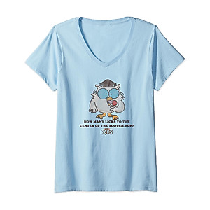 Womens Tootsie Roll Pop Owl How Many Licks To The Center V-Neck T-Shirt