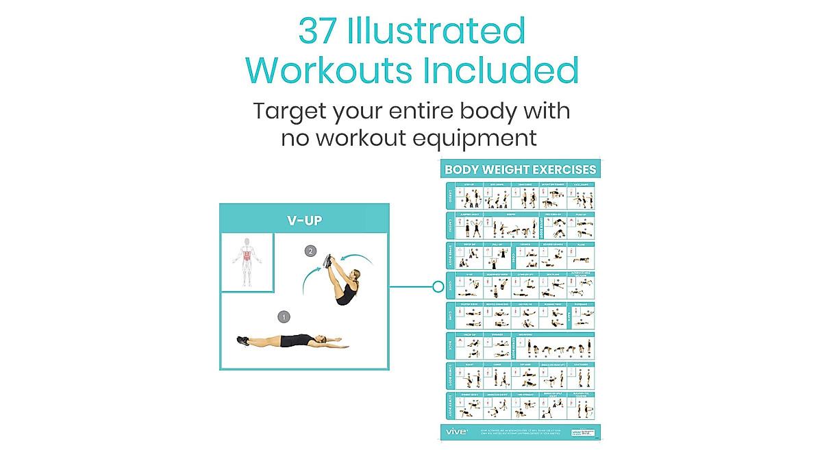Vive Bodyweight Exercise Poster - Workout Poster for Home Gym Decor ...
