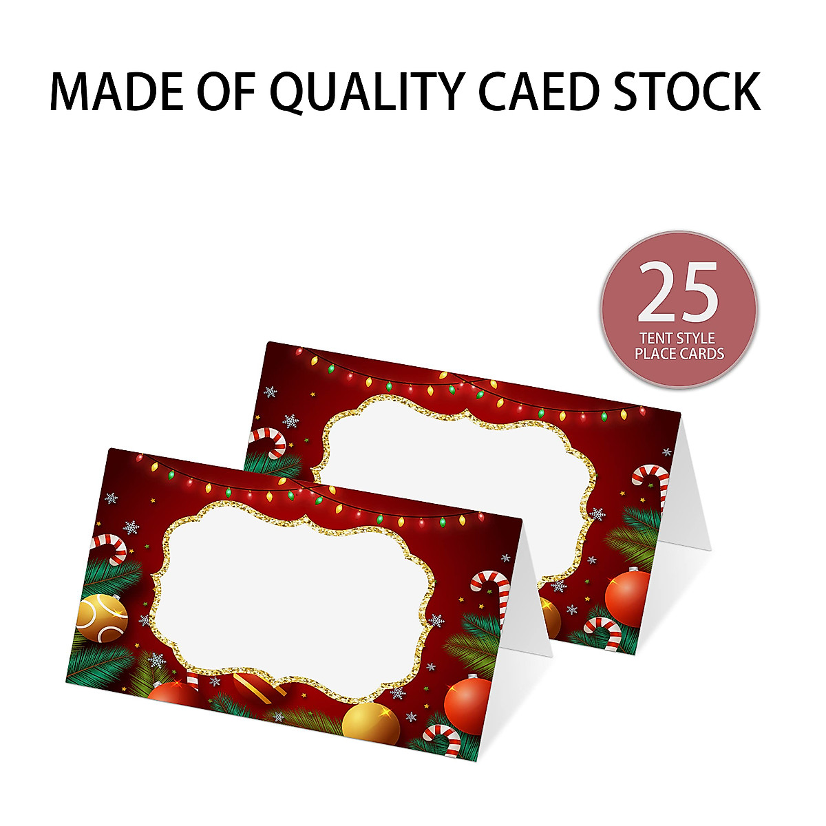 Place Cards for Christmas Party, Editable Name Place Cards, Seating Place Cards for Tables, Tent Style Cards for Wedding, Dinner Party or Any Occasion, Easy Folding, Pack of 25 Escort Cards(A11)