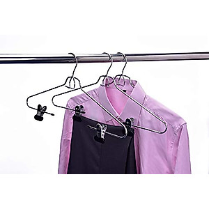 Quality Add-On Pant Skirt Blouse Hanger 60-Pack, Heavy-Duty Add-On Skirt Hangers with Clips, Multi Stackable Add on Hangers, Adjustable Wide Clip Pants Hanger, Chrome (Skirt Hanger - Wide Clips, 60)