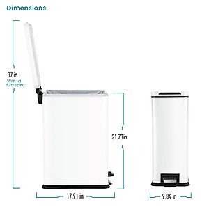 Home Zone Living 8 Gallon Slim Kitchen Trash Can, Stainless Steel, Step Pedal, 30 Liter, White