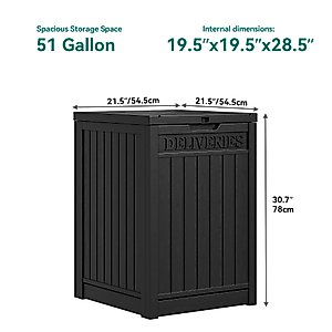 YITAHOME 51 Gallon Resin Package Delivery Box for Outside, Storage Box with Lockable Secure, Resin Deck Box for Porch, Curbside（Black）