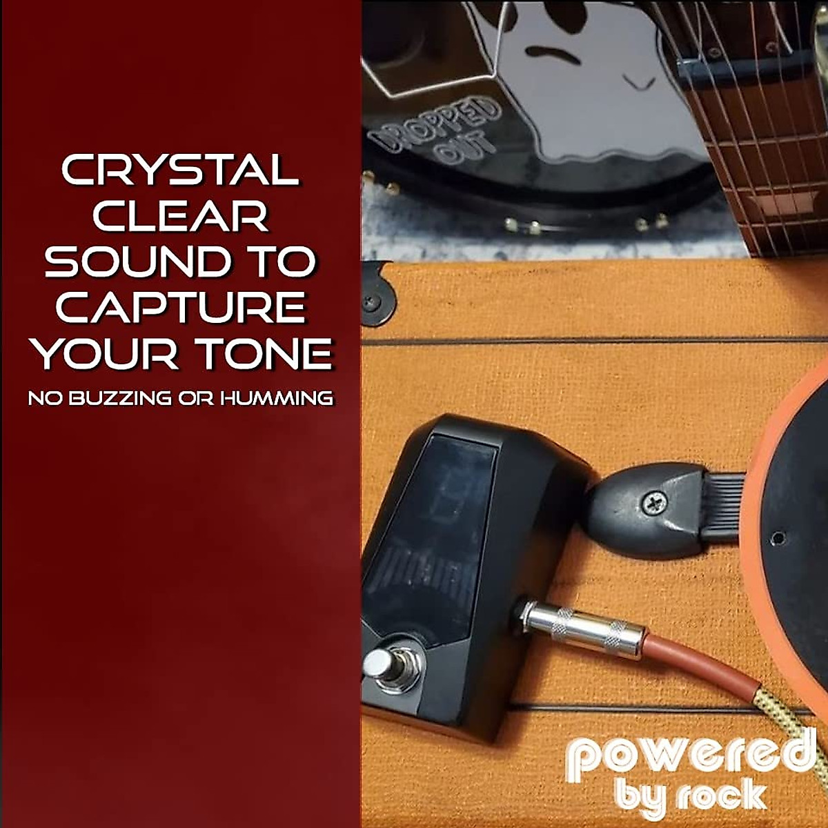 Powered By Rock Guitar Cable - 20 ft Instrument Cable for Electric Guitars and Bass Guitars - 1/4 Inch Cable with Right Angle Jack On One End to Secure Your Amp Cord - Braided Design