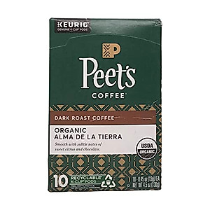 Peet's Coffee, Dark Roast K-Cup Pods for Keurig Brewers - Organic Alma de la Tierra, USDA Organic 10 Count (1 Box of 10 K-Cup Pods) Packaging May Vary