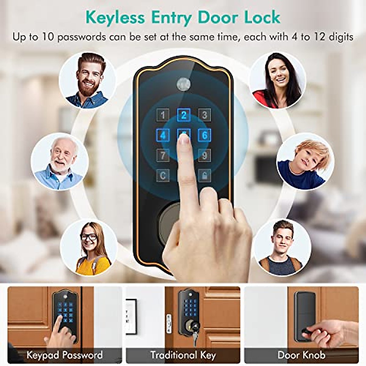 Keyless Entry Door Lock, DIHOOM Electronic Smart Lock, High Security Front Door Lock Easy to Install, Auto Lock Keypad Deadbolt Featuring SmartKey, 10 Customizable User Codes