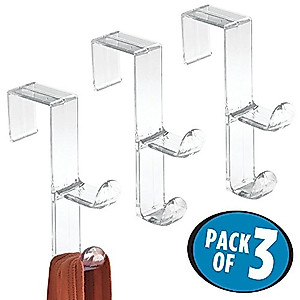 InterDesign Over Door Organizer Hook for Coats, Hats, Robes, Clothes or Towels – Double Hook, Clear, Pack of 3