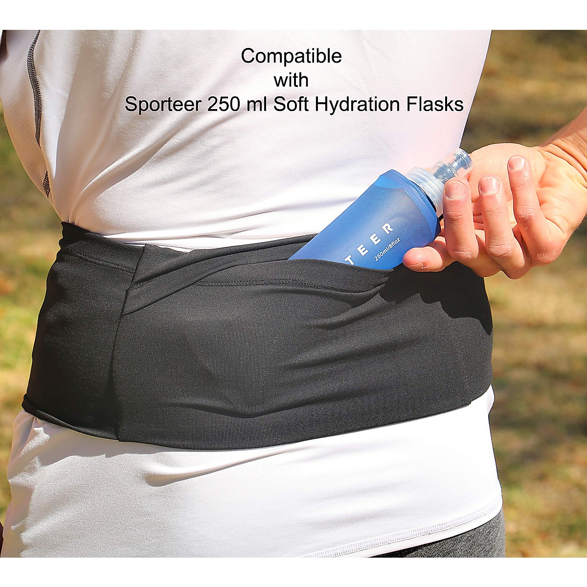 Sporteer VersaMod Running Belt, Workout Waist Pack, Travel Money and Passport Belt for Smartphones and Personal Items (Large, Black)