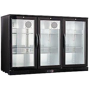 3-door Glass Front Back Bar Beverage Cooler; 54" Wide, Counter Height Refrigerator (Black)