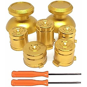 Metal Aluminum ABXY Guide Thumbsticks Bullet Buttons Joystick Cap + T6 T8 Screwdriver for Xbox One Controller(Gold)