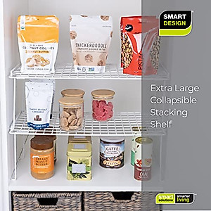 Smart Design Stacking Cabinet Shelf Rack - Set of 6 - Extra Large 22 x 10 Inch - Steel Metal Wire - Cupboard, Plate, Dish, Counter and Pantry Organizer Organization - Kitchen - White