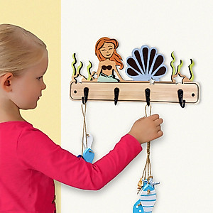 Midrean Wooden Cute Kids Nursery Towel Coat Rack Colorful Wall Hooks Mount Wood Hook