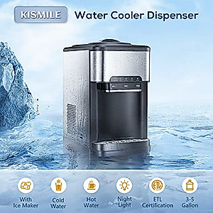 Kismile 3-1 Water Dispenser with Ice Maker, Water Cooler Dispenser 5 Gallon, Ice and Water Dispenser, Top Loading Water Dispenser 3 Temperatures Setting- Hot&Cold Water, 45 lbs/24H for Home/Office