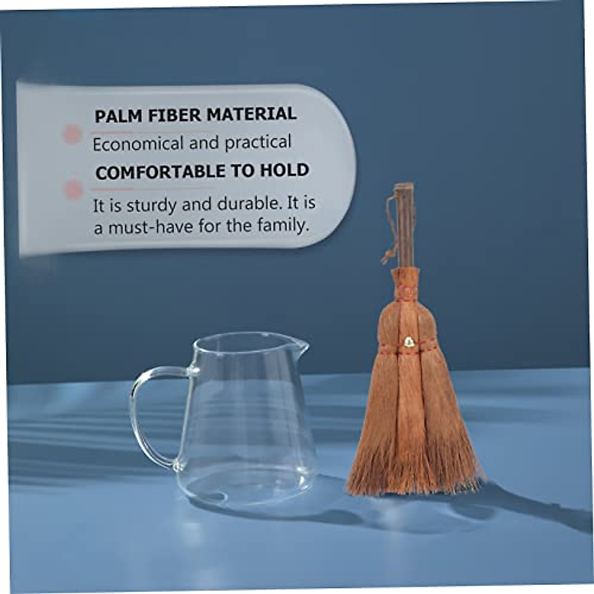 COOLHIYA Brown Silk Broom Little Broom Palm Desk Broom Straw Whisk Broom Mini Cleaning Brush Straw Broom Palm Fiber Broom Computer Small Housewarming Pet Broom Natural Handle