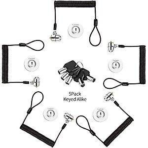 LORADAR 5Pack Single Package keyed Alike Security Hardware Cable Lock Kit Laptop Lock 5Keys 6.2Ft for Monitors, Laptops, MacBooks, Tablets, iPad,Mac Mini (Single Package keyed Alike)