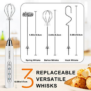 YUSWKO Rechargeable Milk Frother Handheld with 3 Heads, Cream Coffee Electric Whisk Drink Foam Mixer, Mini Hand Stirrer with 3 Speeds Adjustable for Latte, Cappuccino, Hot Chocolate, Egg