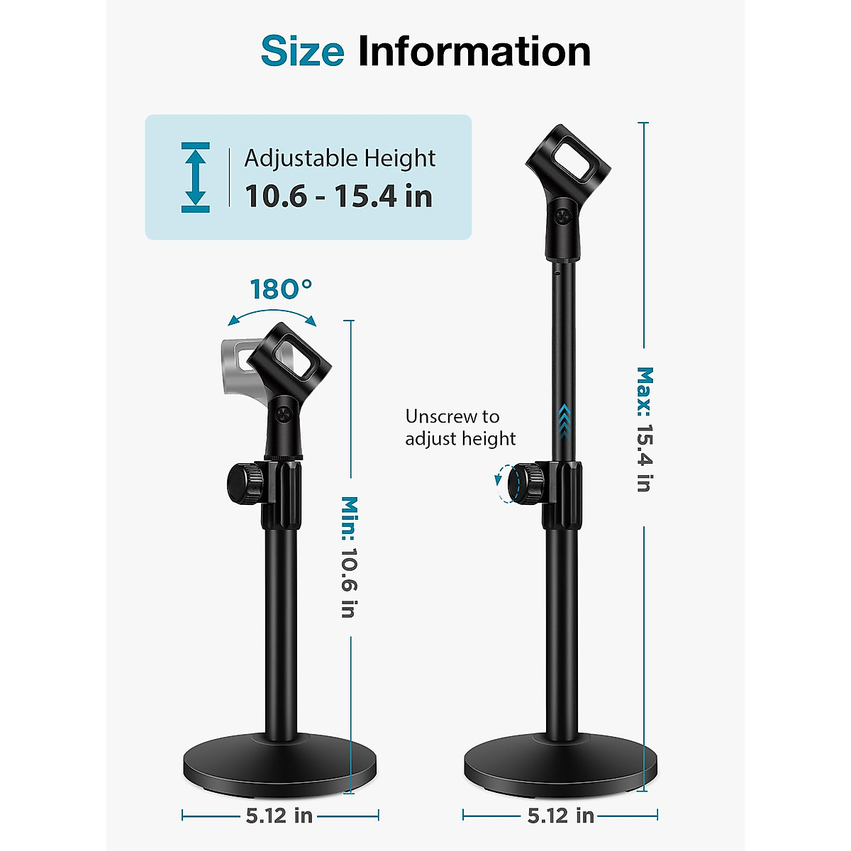 InnoGear Desktop Microphone Stand, Upgraded Adjustable Table Mic Stand with Mic Clip and 5/8" Male to 3/8" Female Screw for Blue Yeti Snowball Spark & Other Microphone, Pack of 2