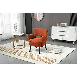 Kitchen Chair High Chair Seat, Chair Stand Fabric Metal Wood Foam Orange Seat Height 20.47" for Living Room Bedroom Dining Rooms Garden 1PC