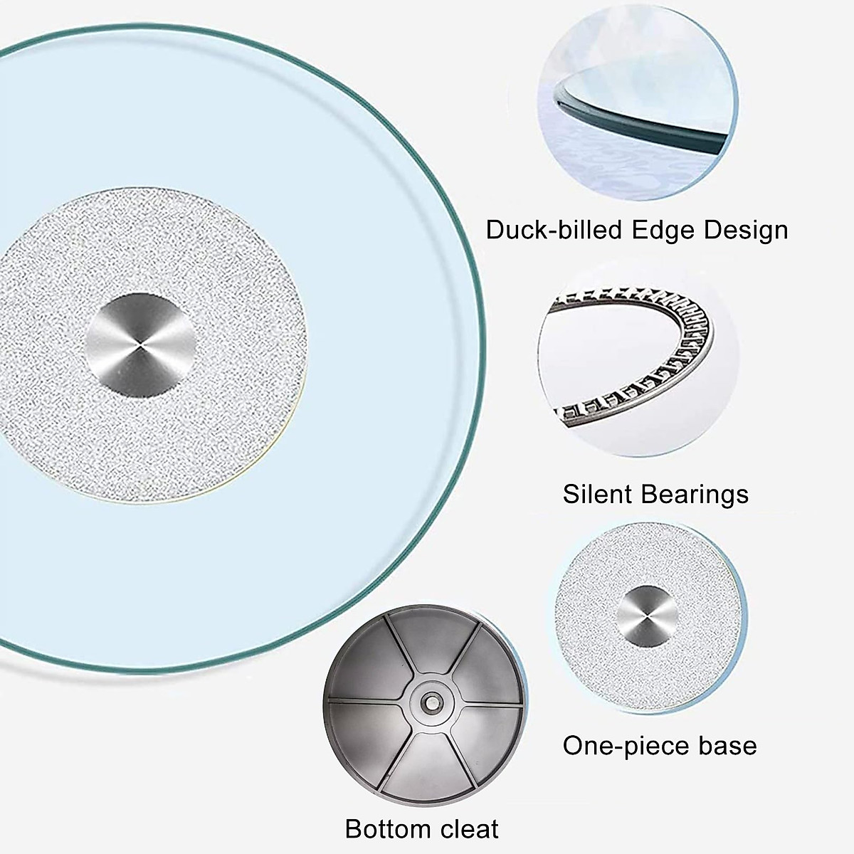 ZQKJLH Lazy Susan Tempered Glass Heavy Duty Turntable Round Dining Table Swivel Large Tabletop Serving Plate Transparent Rotating Tray with Silent Bearing Centerpieces ( Battery *1 : Ø 50cm/20in )