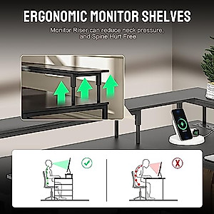 WASAGUN L Shaped Computer Desk, Reversible Corner Desk with Power Outlet, Gaming Table with Power Outlets,55 inch Corner Computer Desk with Monitor Stand Storage Shelves for Home Office Gamer Desk