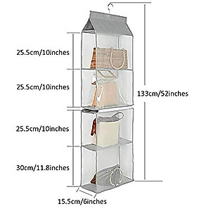 Detachable 4 Compartment Organizer Pouch Hanging Handbag Organizer Clear Purse Bag Collection Storage Holder Wardrobe Closet Space Saving Organizer (Gray)