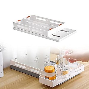 AVSMGP Under Sink Organizers and Storage, Rotatable Under Bathroom Cabinet Organizer, 2 Tier Sliding Under Shelf Storage Kitchen Cabinet Basket Drawer Organizer,White,S