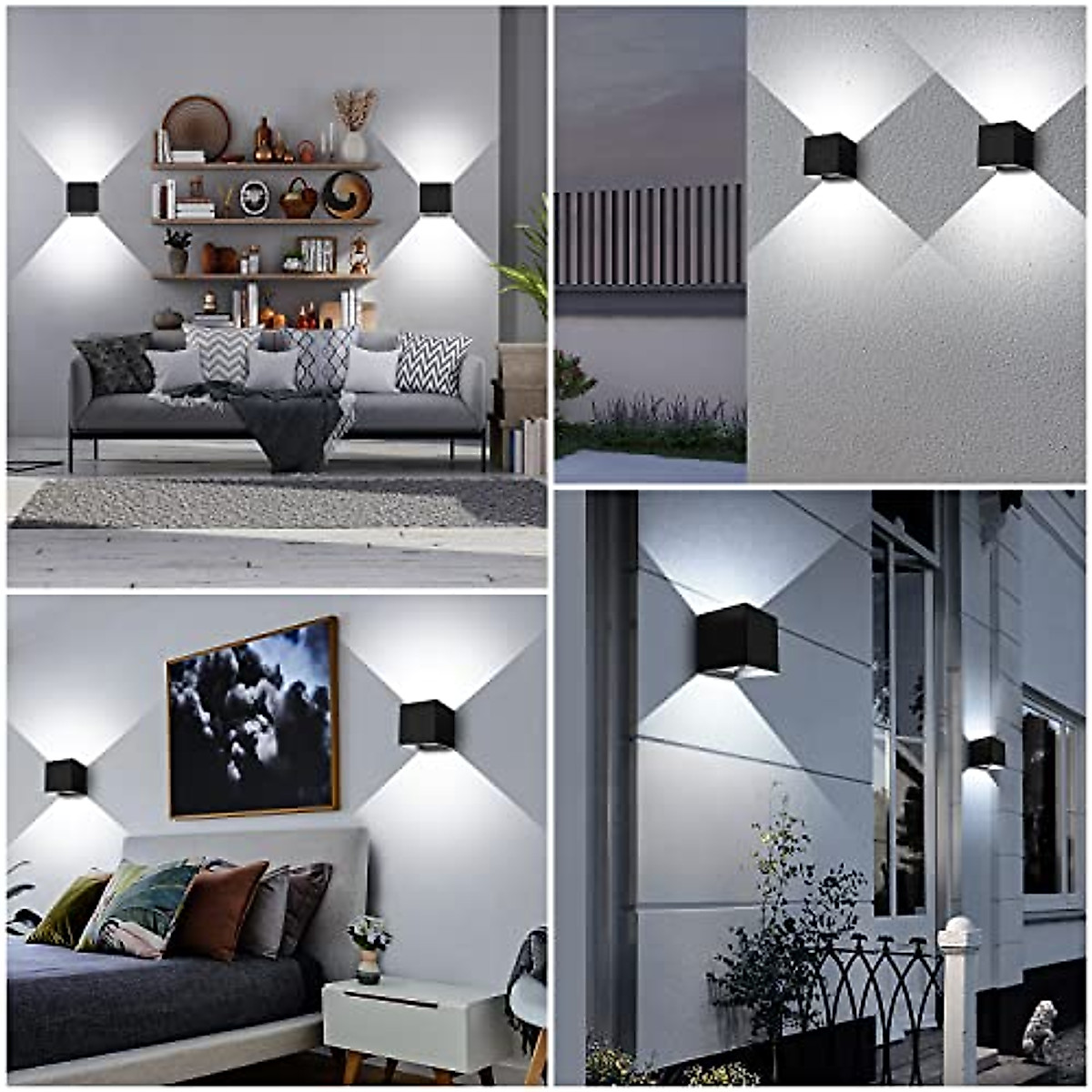 Juyace LED Sconce Wall Lighting 20W Outdoor Wall Light Up and Down Exterior Light Fixtures Angle-Adjustable Square Aluminum 4.7" IP65 Waterproof 6000K for Porch Patio Garage Backyard Garden