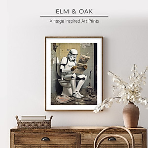 Star Wars Bathroom Décor Art Print - Premium Giclee Fine Art Print - Aesthetic Modern Vintage Painting Style Darth Vader Stormtrooper Yoda Print Poster for Bathroom Wall Decor, Ready to Frame