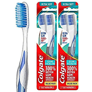 Colgate Gum Health Toothbrush, Extra Soft Toothbrush with Floss-Tip Bristles, 4 Pack