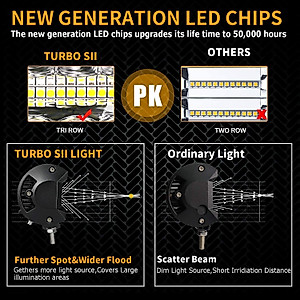 LED Pods ,TURBO SII 4 Inch 60W Led Light Bar Spot Flood Combo Off Road LED Fog Lights Triple Row Led Work Lights for Jeep Trucks Polaris Boats Pickup UTV ATV,4 Pack