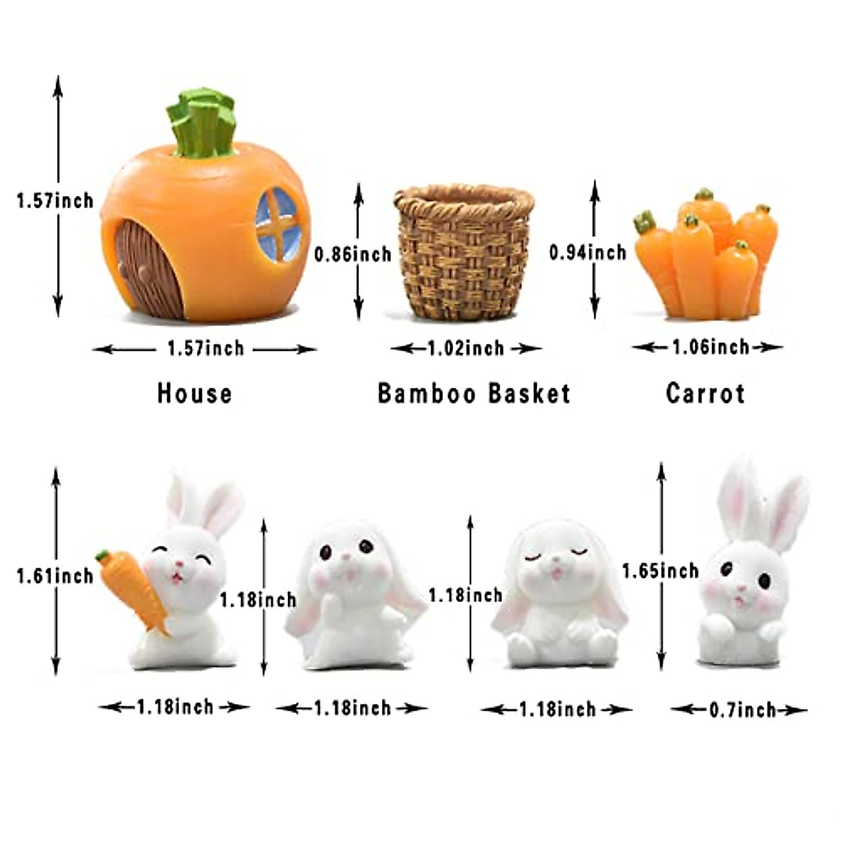 LONCESS Rabbit and Carrot Fairy Garden Accessories, Fairy Garden Kit, DIY Micro Landscape Ornaments for Easter Bunny Decor Garden Potted Plant Terrarium Decor Fairy Garden Miniatures 14 Pcs