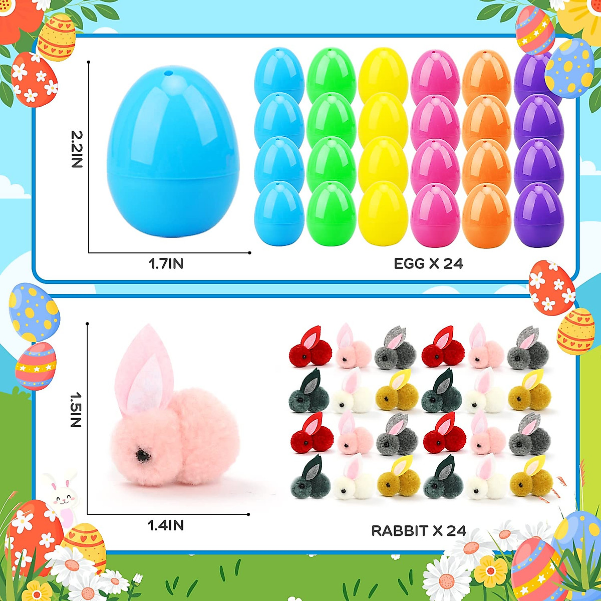 TOY Life Easter Basket Stuffers with Bunny 24 Pack Egg Fillers for Kids Eggs Toys Inside, Mini Stuffed Animals, Hunts Surprise