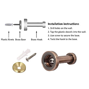 eForwish Robe Towel Hook Brushed Red Copper, Simple Brass Bathroom Robe Hook,Hand Towel Holder,Heavy Duty Clothes Hanger for Wall or Cloakroom,2 of Pack