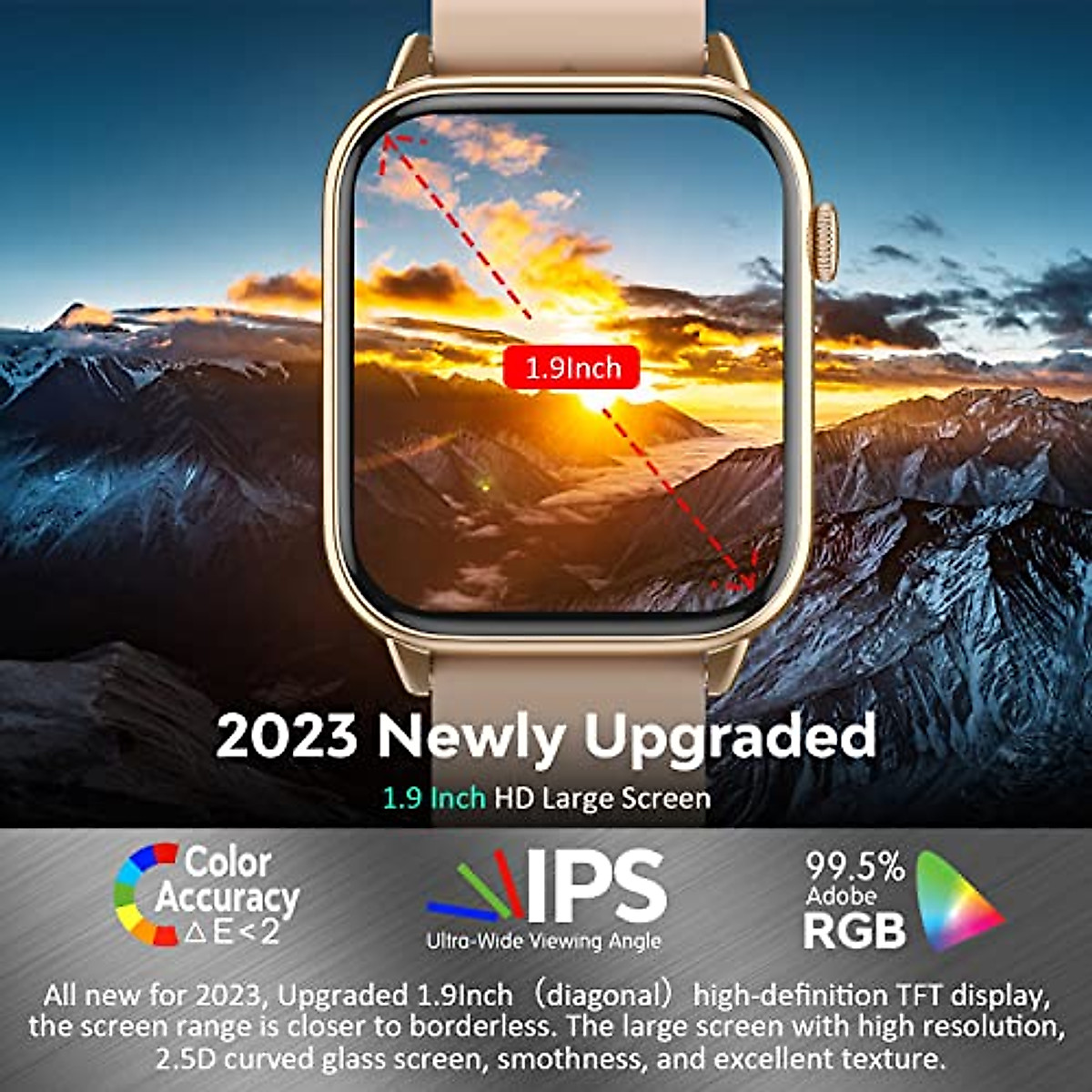 Smart Watch for Men Women, 2023 Upgraded Smartwatch with Blood Pressure Heart Rate Monitor 1.9" Touch Screen Bluetooth Watch(Make/Answer Call), IP67 Waterproof Smart for Android iOS Phones Gold