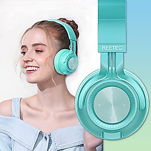 REETEC Wireless Bluetooth Headphones Over-Ear - [40 Hrs Playing Time, Soft Protein Earpads] Foldable HiFi Stereo Wireless Headphones with Microphone, Deep Bass Headset for Phone, PC, iPad - Mint Green