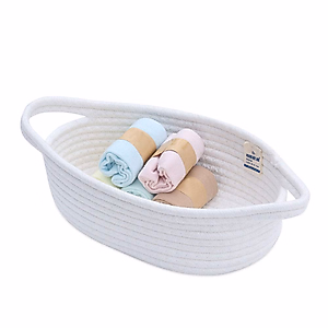 ICEBLUE HD White Mini Storage Basket 100% Natural Cotton Rope Storage Boxes Toy Bins Childrens Room Decor