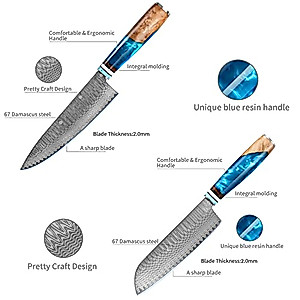 Kuwata Chef Knife Set Damascus, 2PCS Professional Japanese VG-10 High Carbon Stainless Steel Kitchen Knife Set Chefs Knife, Santoku Knives, Knives Set for Kitchen with Gift Box