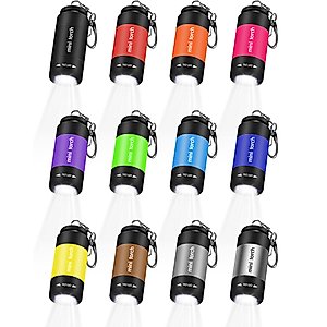 12 Pieces Mini Keychain Flashlight, USB Torch Rechargeable Colorful LED Flashlight High-Powered Keychain Lamp, Multicolor (White Light)
