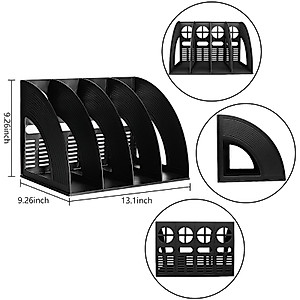 SAYEEC File Holder Storage Folder 4 Compartment Standing Desktop Hollow Organizer Black File Shelf Frame Thicken Plastic Paper Notebook Magazine Bookstore for Office School Supplier Students