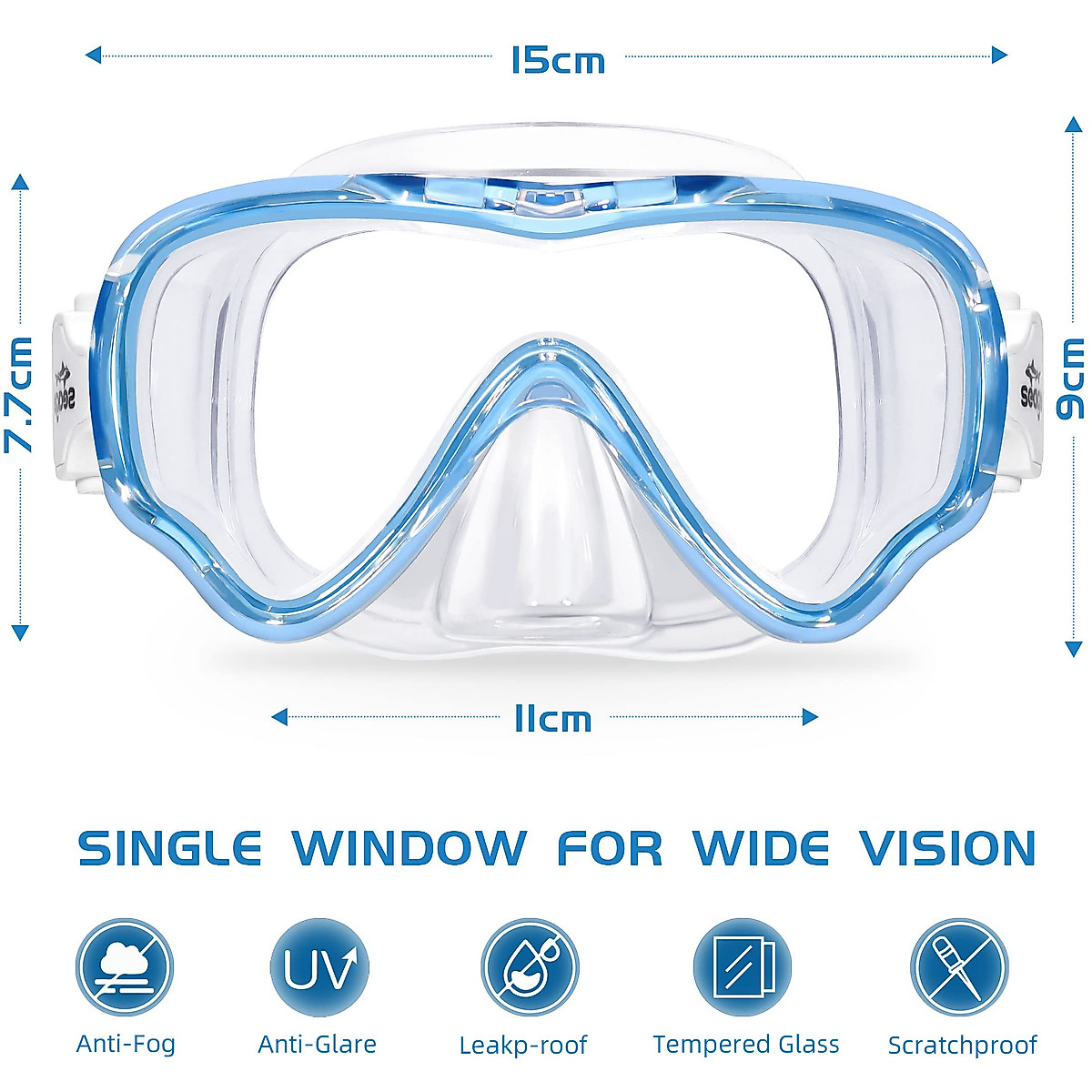 Kids Snorkel Mask Swim Diving Scuba Mask Snorkel Gear for Kids Boys Girls Youth, Anti-Fog 180° Panoramic View Soft Silicone Skirt Kids Pool Underwater Swim Goggles with Nose Cover, Snorkel Equipment