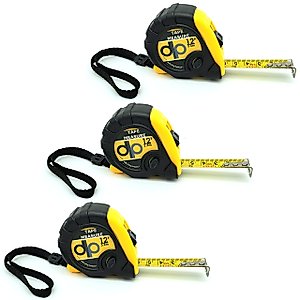 Daily Living Products Small Yellow Tape Measure 3-Pack - Measurement Tape with Standard & Metric - Tape Measure Retractable - Measuring Tape Retractable with Pause Buttons - Easy Read Tape Measures