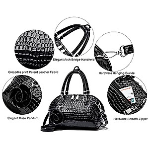 Chikencall Women's Handbag Patent leather Top-Handle Purse Crocodile Print Shoulder Bag Work Shopper Crossbody Satchel with Rose Pendant for Christmas Thanksgiving Day