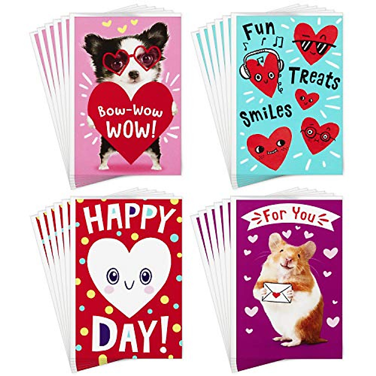 Hallmark Assorted Mini Valentines Day Cards for Kids, Happy Heart Day (24 Valentine's Day Cards with Envelopes, 2.25" x 3.5")
