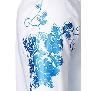 ZEROYAA Men's Hipster Rose Floral Printed Slim Fit Long Sleeve Button Up Party Dress Shirts ZZCL63 White Royal X Large