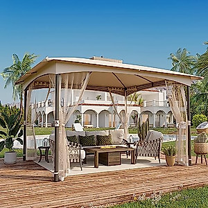 LATTOY Metal Patio Gazebo 10'x12' Waterproof Canopy Shelter with Double Roof and Steel Frame pergola Instant Shade Canopy Tent with Mosquito Nettings for Patio,Garden,Yard