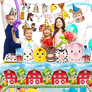Farm Birthday Decorations-142Pcs Farm Animals Tableware Barnyard Themed Plates and Napkins Kit Farm Birthday Party Supplies for 20 Guest