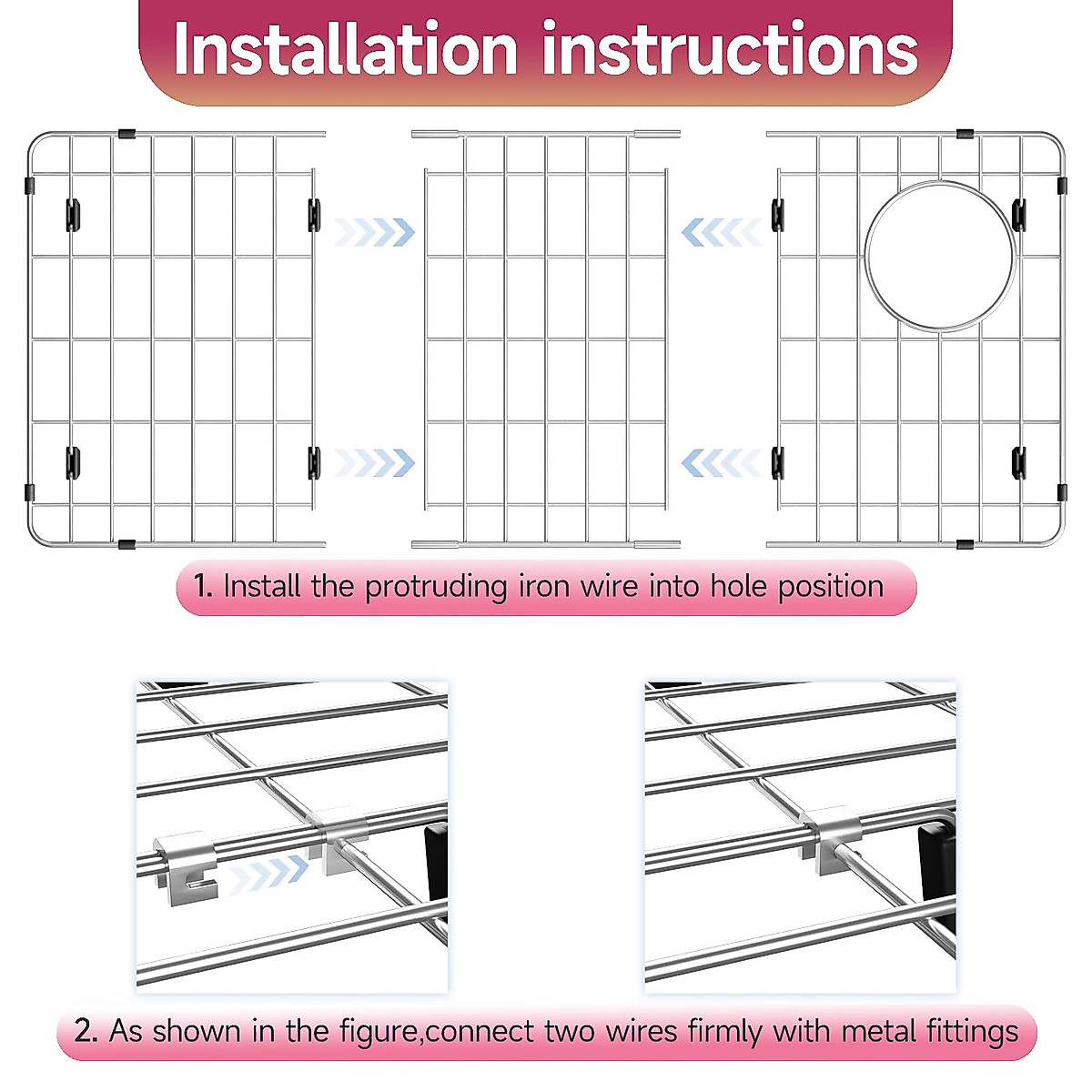 DPZM 28-1/4" x 14-1/4" x 1-1/4" Stainless Steel Sink Rack for Bottom of Sink, Metal Sink Protectors For Kitchen Sink, Sink Grid, Sink Bottom Grid with Side Drain, Kitchen Sink Grid with Sink Strainer